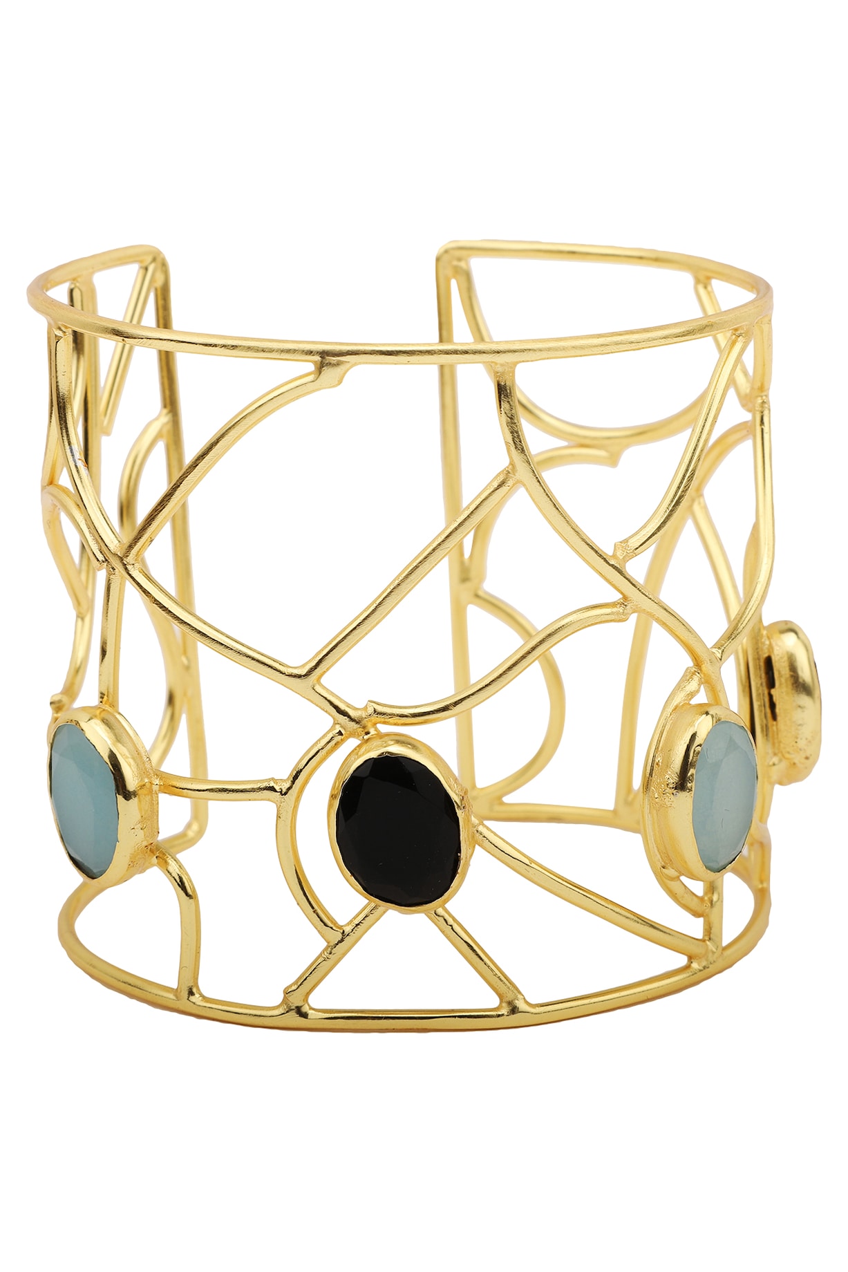 Gold plated aqua and black stone handcuff available only at Pernia's ...