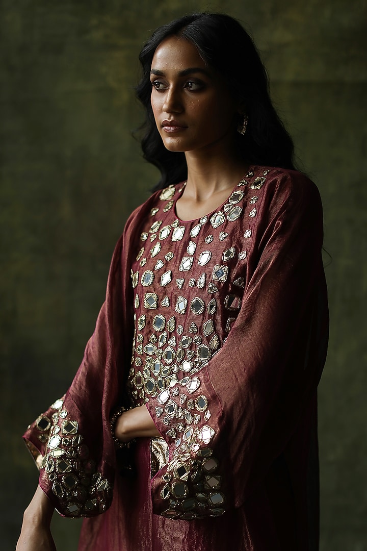 Ruby Red Embellished Kaftan Set by Begum Pret at Pernia's Pop Up Shop 2025