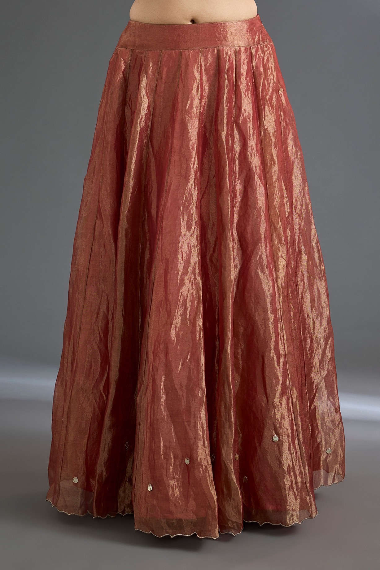 Peach Pure Silk Tissue Mirror Work Wedding Lehenga Set by Begum Pret at Pernia's Pop Up Shop 2025