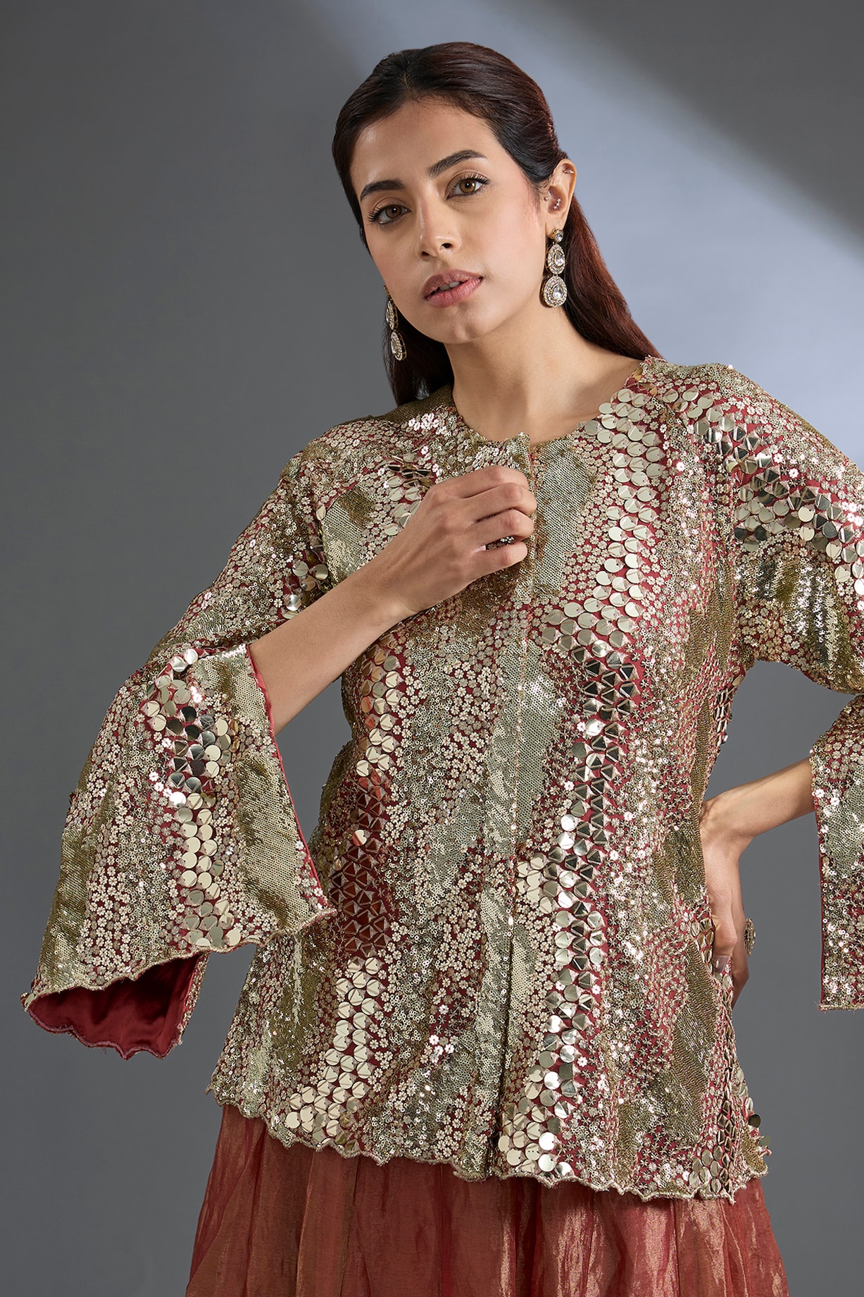 Peach Pure Silk Tissue Mirror Work Wedding Lehenga Set by Begum Pret at Pernia's Pop Up Shop 2025