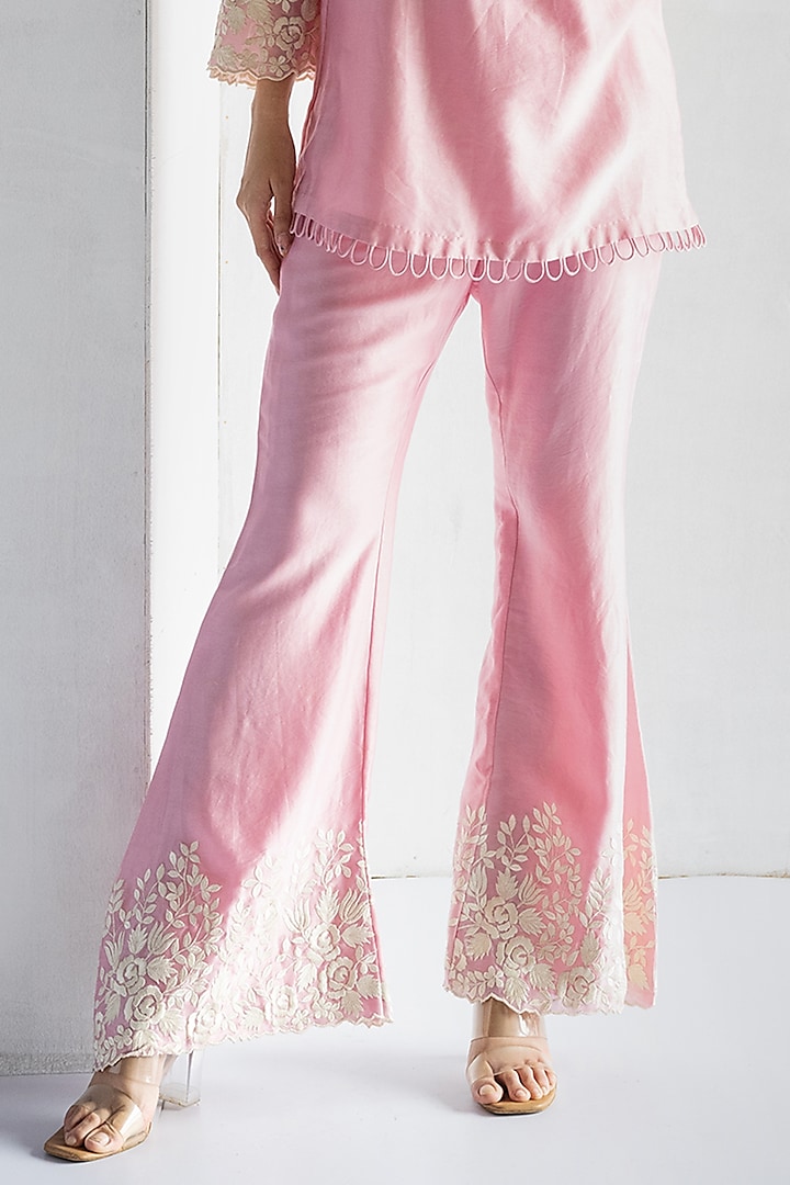 Pink Chanderi Silk Thread Embroidered Co-Ord Set by Bharat Adiani at Pernia's Pop Up Shop 2025