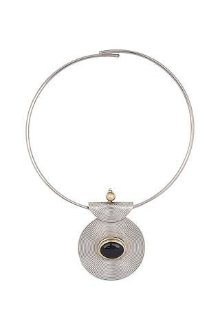 White Finish Black Onyx Stone Necklace In Sterling Silver by Bhatter's ...
