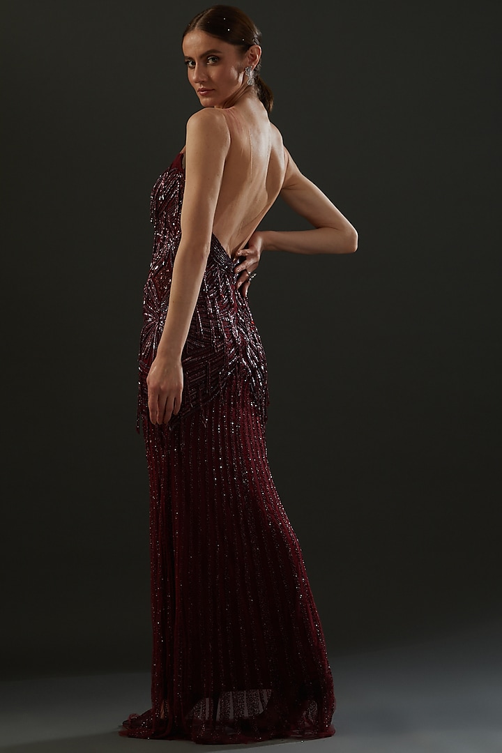 Burgundy Hand Embroidered Gown Design by Bhawna Rao at Pernia's Pop Up ...