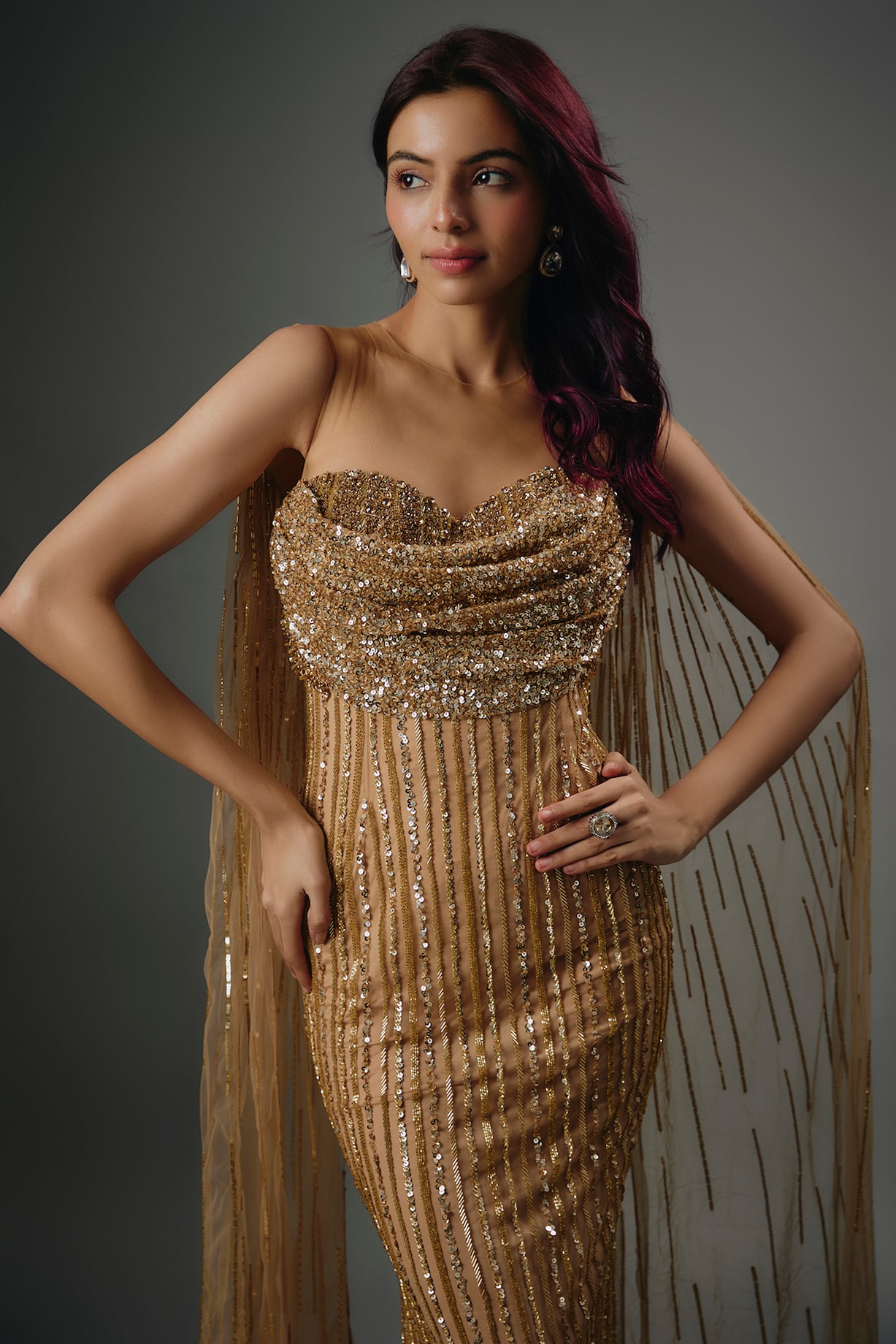 Gold Italian Tulle Bead & Crystal Hand Embroidered Gown by Bhawna Rao ...