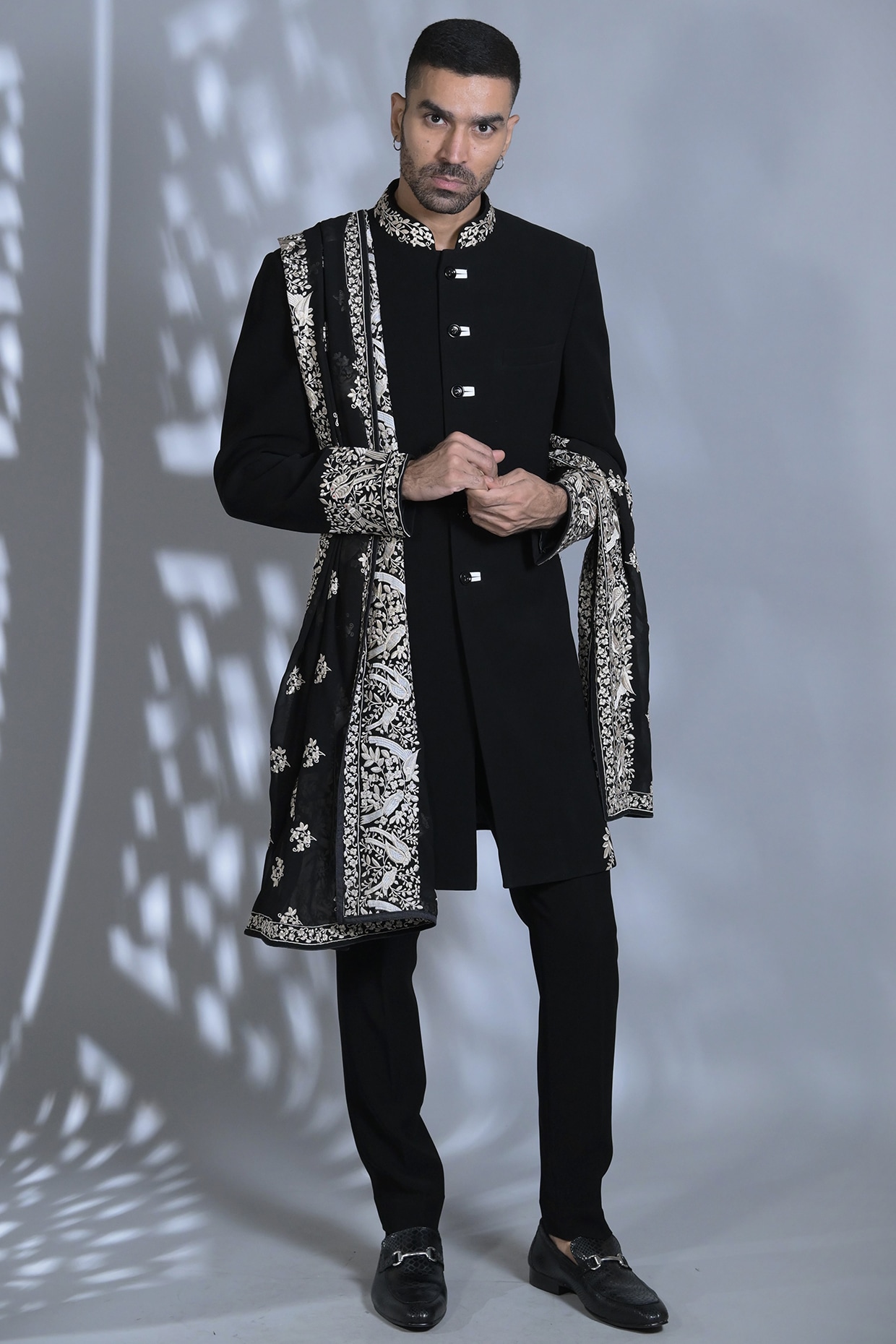 Midnight Blue Japanese Suiting Fabric Indo-Western Set by Bharat Reshma ...