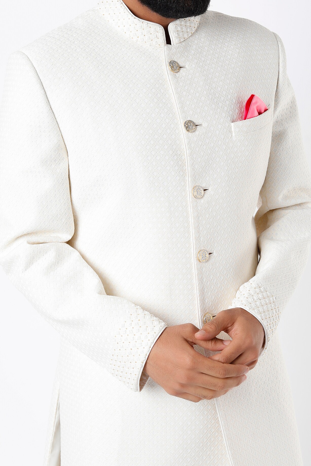 Ivory Self-Textured Wedding Sherwani by VARENYA at Pernia's Pop Up Shop ...