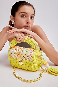 Yellow Cotton Yarn Sling Bag by Bijit at Pernia's Pop Up Shop 2026
