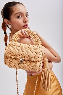 Light Beige Cotton Yarn Sling Bag by Bijit at Pernia's Pop Up Shop 2025
