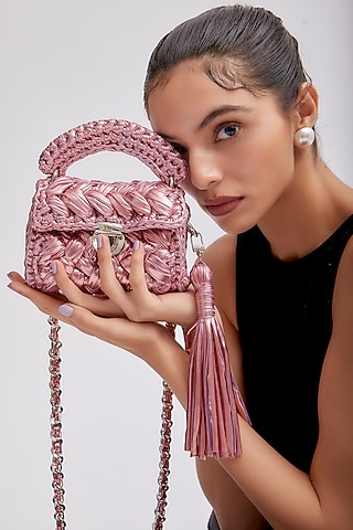 Peach Polyester Yarn Mini Sling Bag by Bijit at Pernia's Pop Up Shop 2026