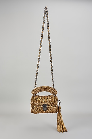Gold Polyester Yarn Mini Sling Bag by Bijit at Pernia's Pop Up Shop 2025