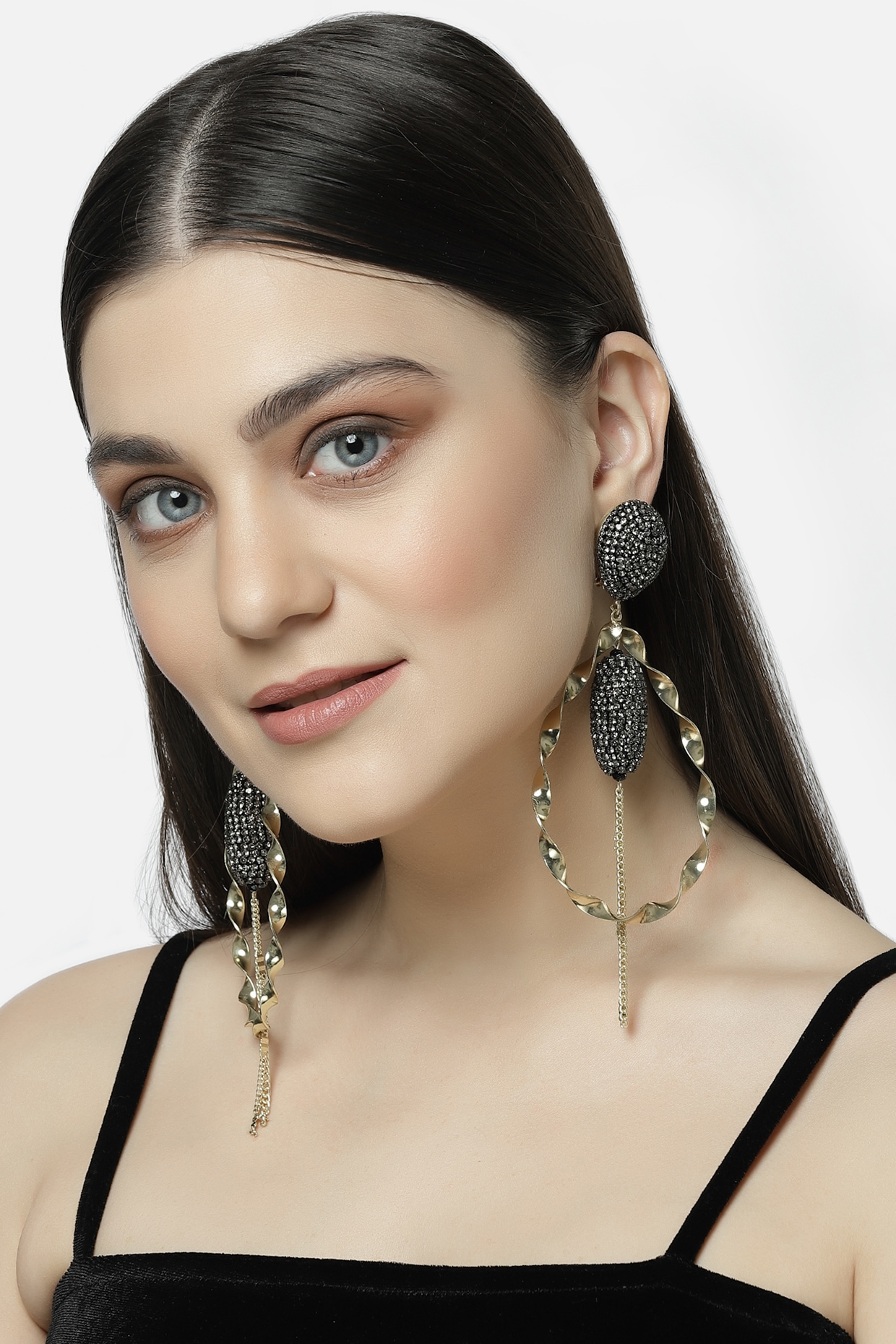 Gold Finish Crystal Dangler Earrings by Bijoux By Priya Chandna at ...