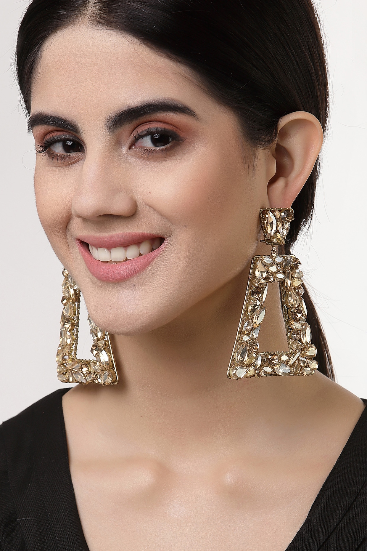 Gold Finish Crystal Dangler Earrings by Bijoux By Priya Chandna at ...