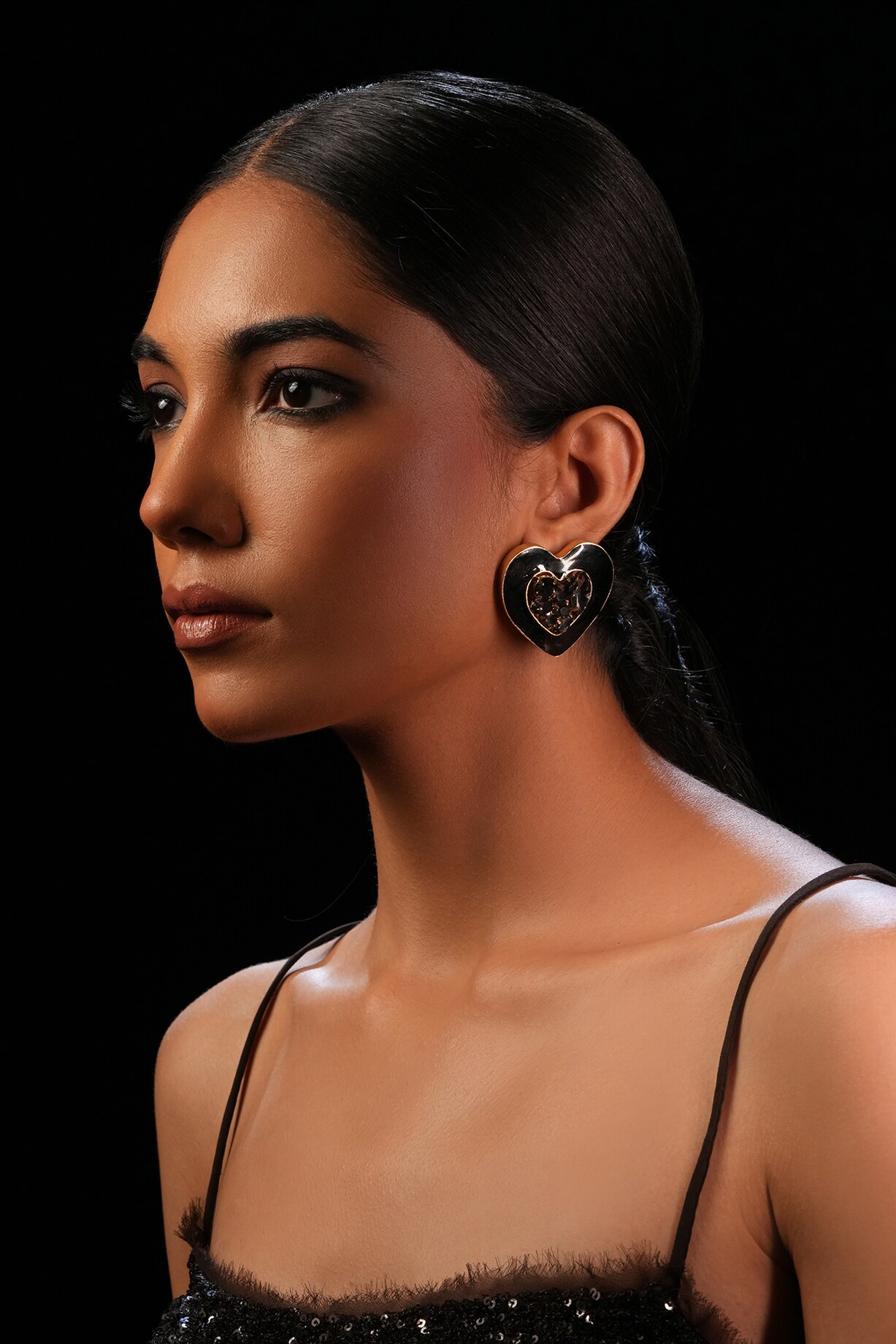 Black Crystal Heart Stud Earrings by Bijoux By Priya Chandna at Pernia ...