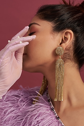 Gold Finish Chain Hanging Dangler Earrings by Bijoux By Priya Chandna ...