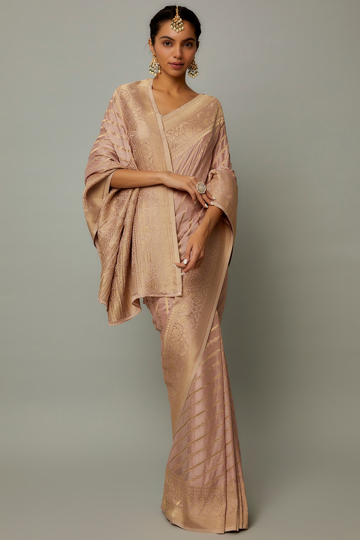 Peach Viscose Georgette Brocade Saree by Binal Patel at Pernia's Pop Up ...