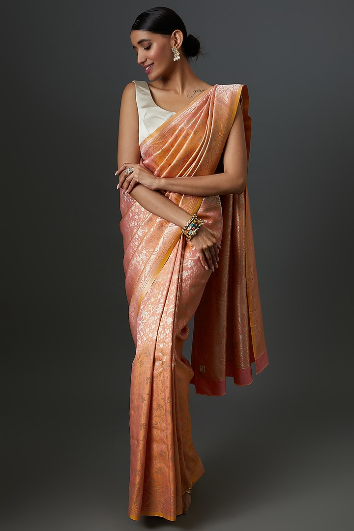 Peach Brocade Embroidered Banarasi Saree by Binal Patel at Pernia's Pop ...