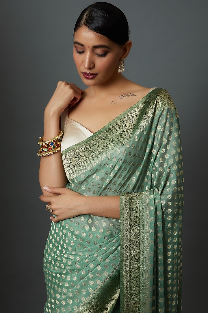 Green Satin Jacquard Embroidered Saree by Binal Patel at Pernia's Pop ...