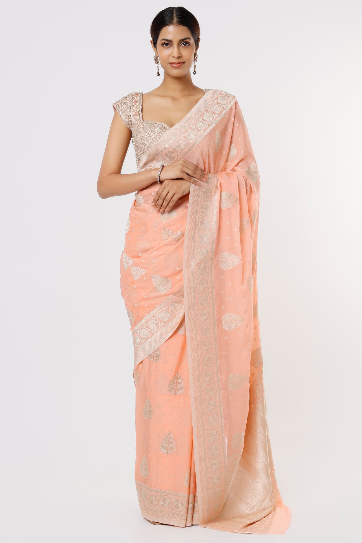 Peach Georgette Saree by Binal Patel at Pernia's Pop Up Shop 2025