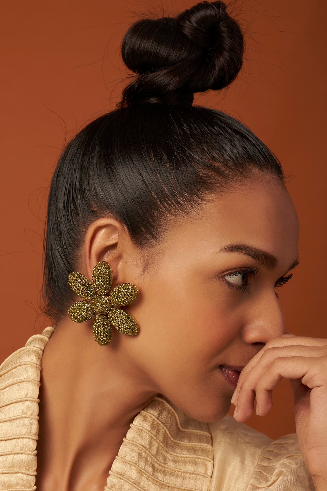 Gold Finish Daisy Stud Earrings by Bijoux By Priya Chandna at Pernia's ...