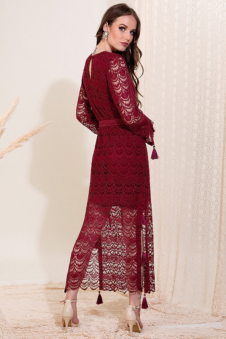 Marsala Red Cotton Crochet Maxi Dress Design by Blush & M at Pernia's ...