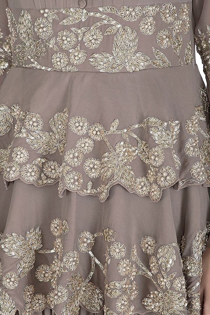 Grey Embroidered Double Peplum Anarkali Gown Design by Bhumika Sharma ...