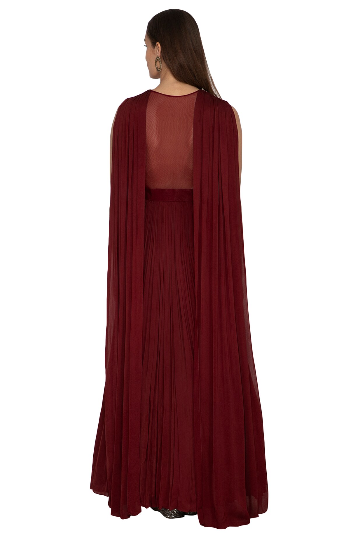 Maroon Jaal Work Embroidered Anarkali With Dupatta by Bhumika Sharma at ...