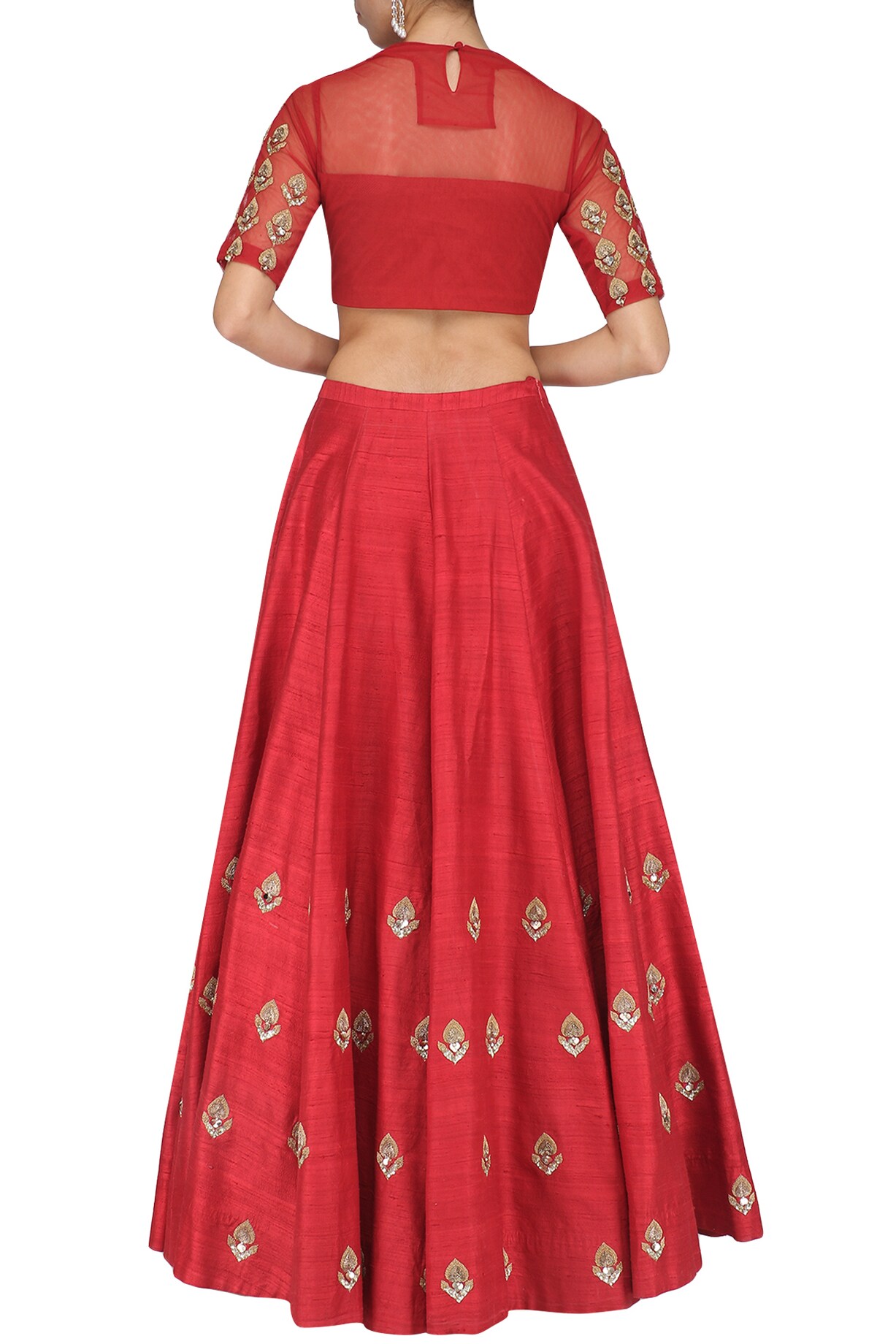 Red zari and dabka embroidered lehenga set available only at Pernia's ...