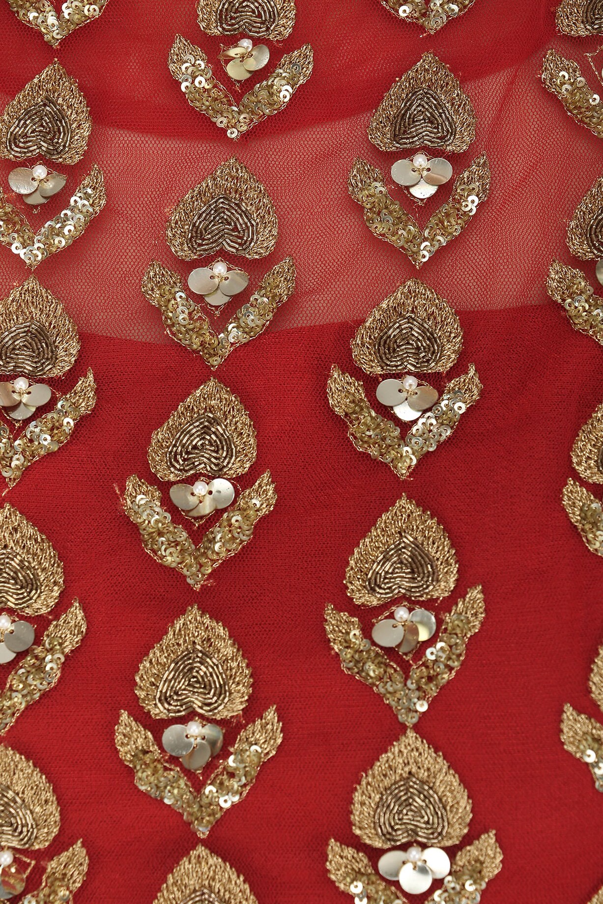 Red zari and dabka embroidered lehenga set available only at Pernia's ...