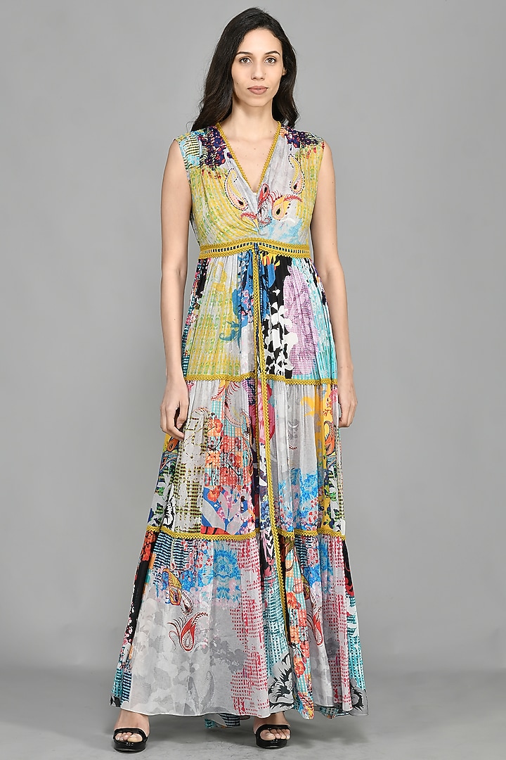 Multi-Colored Color Block Maxi Dress by Bhanuni By Jyoti at Pernia's ...