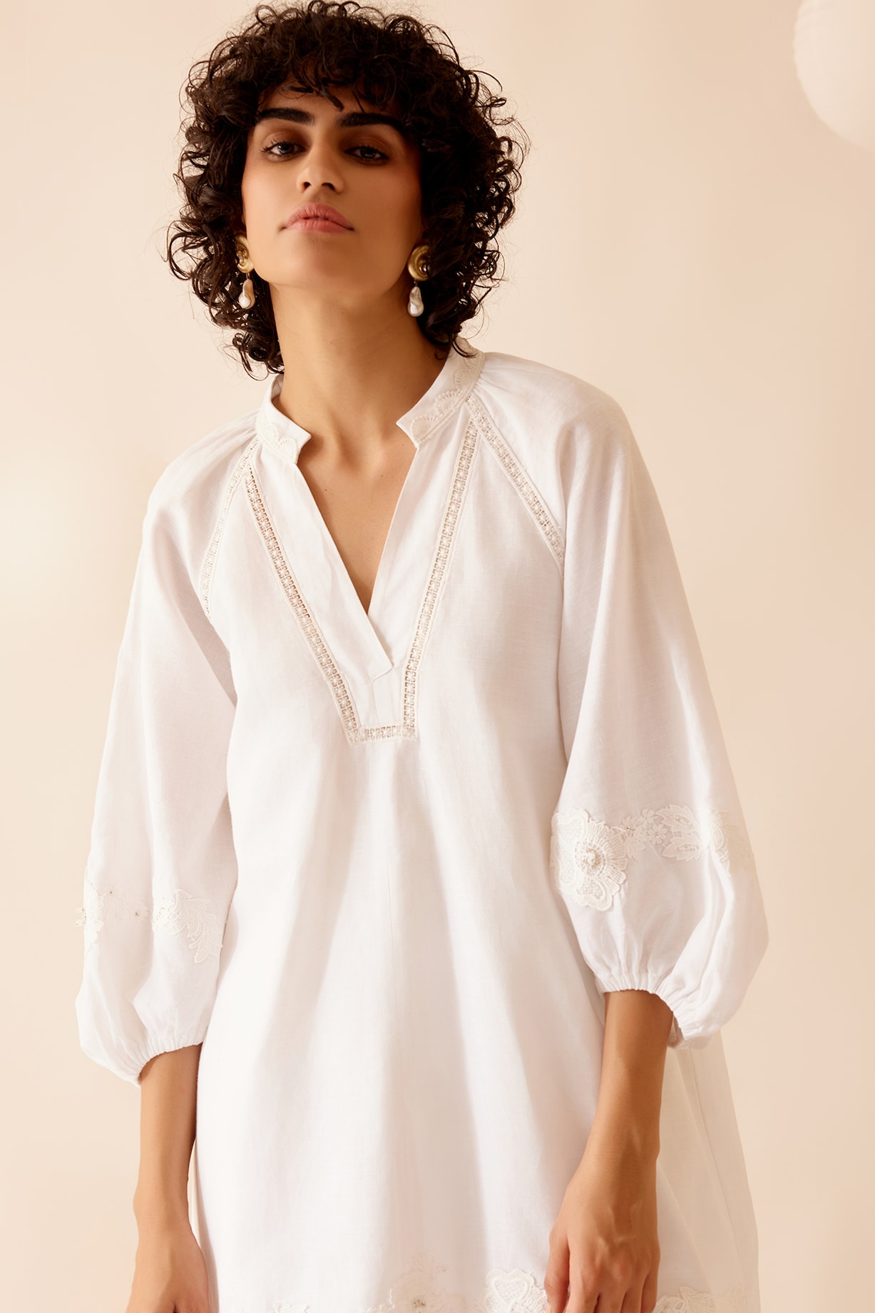 Ivory Cotton Slub Tunic by Bunka at Pernia's Pop Up Shop 2025