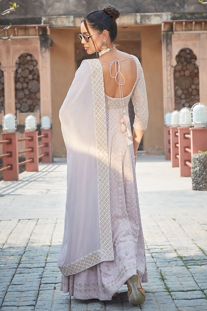 Lilac Georgette Chikankari Embroidered Anarkali Set by Bohame at Pernia's Pop Up Shop 2025