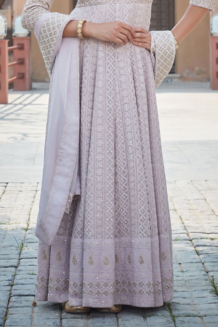 Lilac Georgette Chikankari Embroidered Anarkali Set by Bohame at Pernia's Pop Up Shop 2025