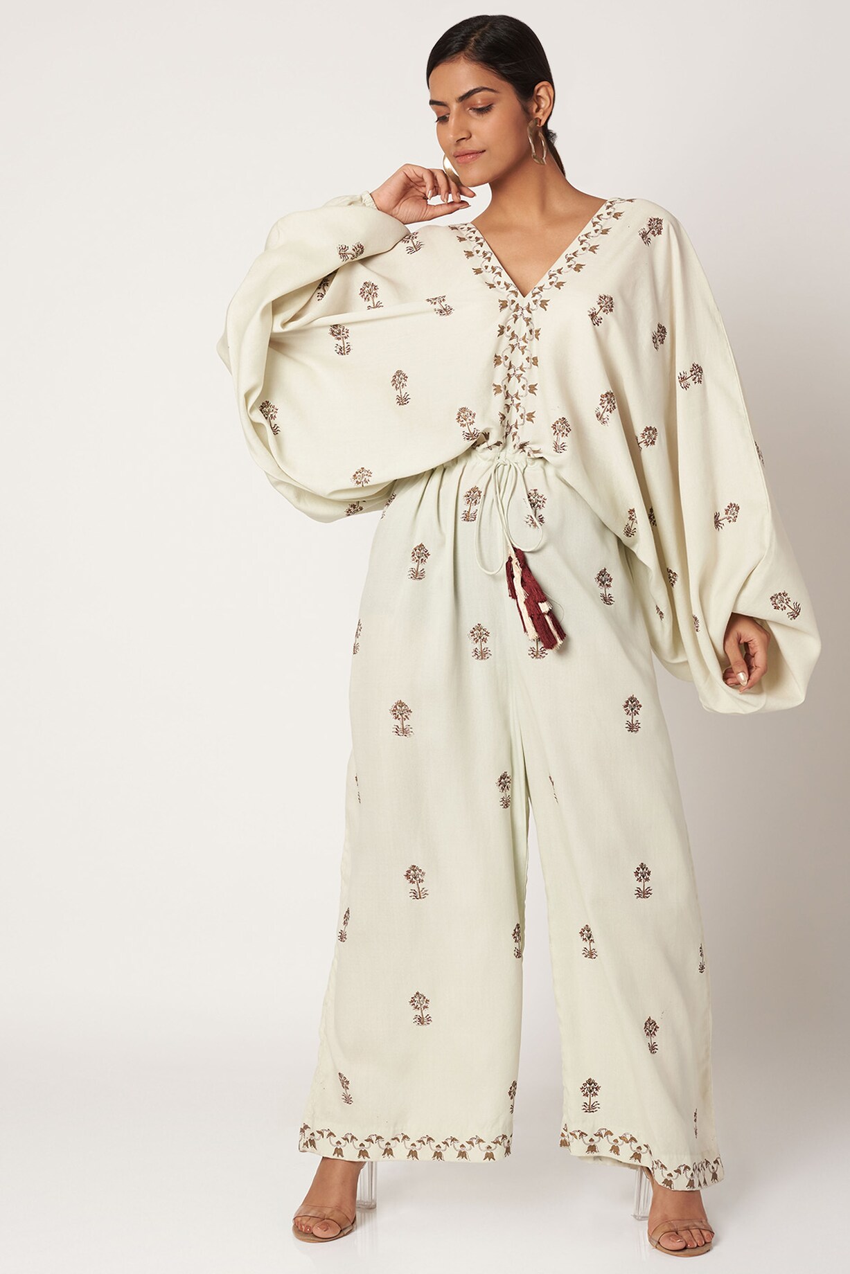 Mint Blue Hand Block Printed Jumpsuit by Bohame at Pernia's Pop Up Shop ...