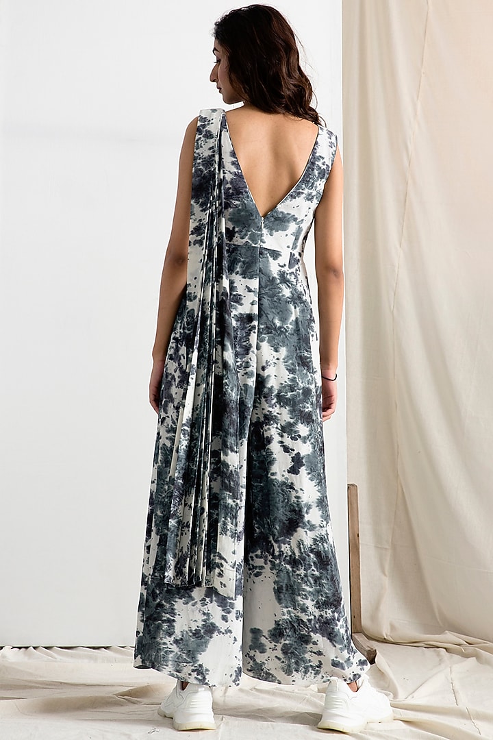 Light Grey & Black Tie-Dye Jumpsuit With Drape by Bohame at Pernia's ...
