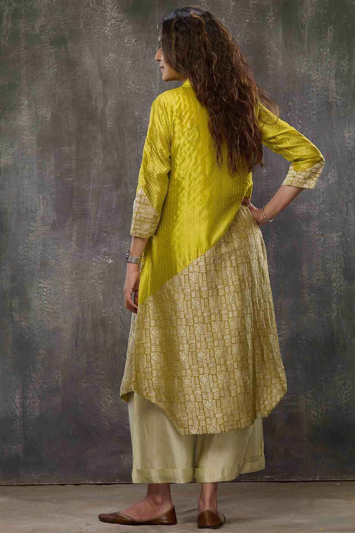 Acid Yellow Color Blocked & Textured Kurta Set by BODHI TREE BY DEEPIKA ...