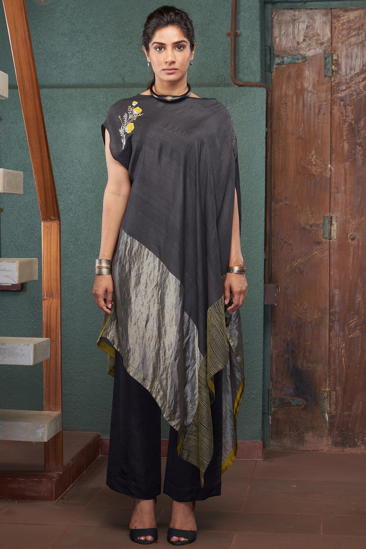 Black Silk & Tussar Pant Set by Bodhi Tree by Deepika and Neha at ...