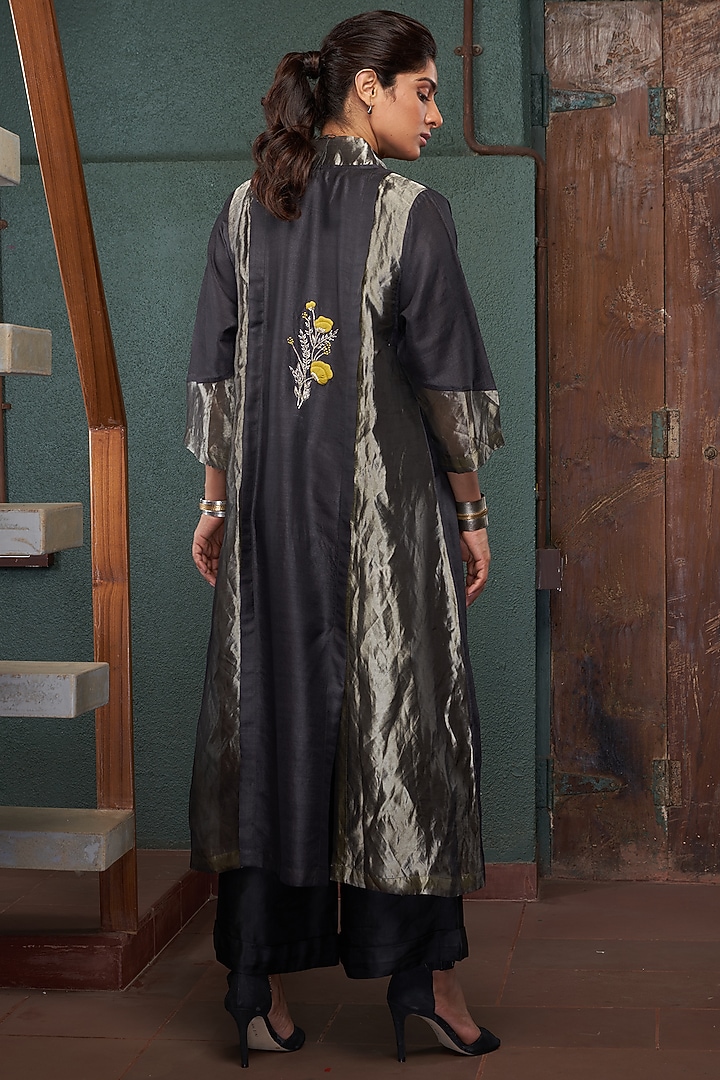 Charcoal Silk & Tussar Jacket Set by Bodhi Tree by Deepika and Neha at ...