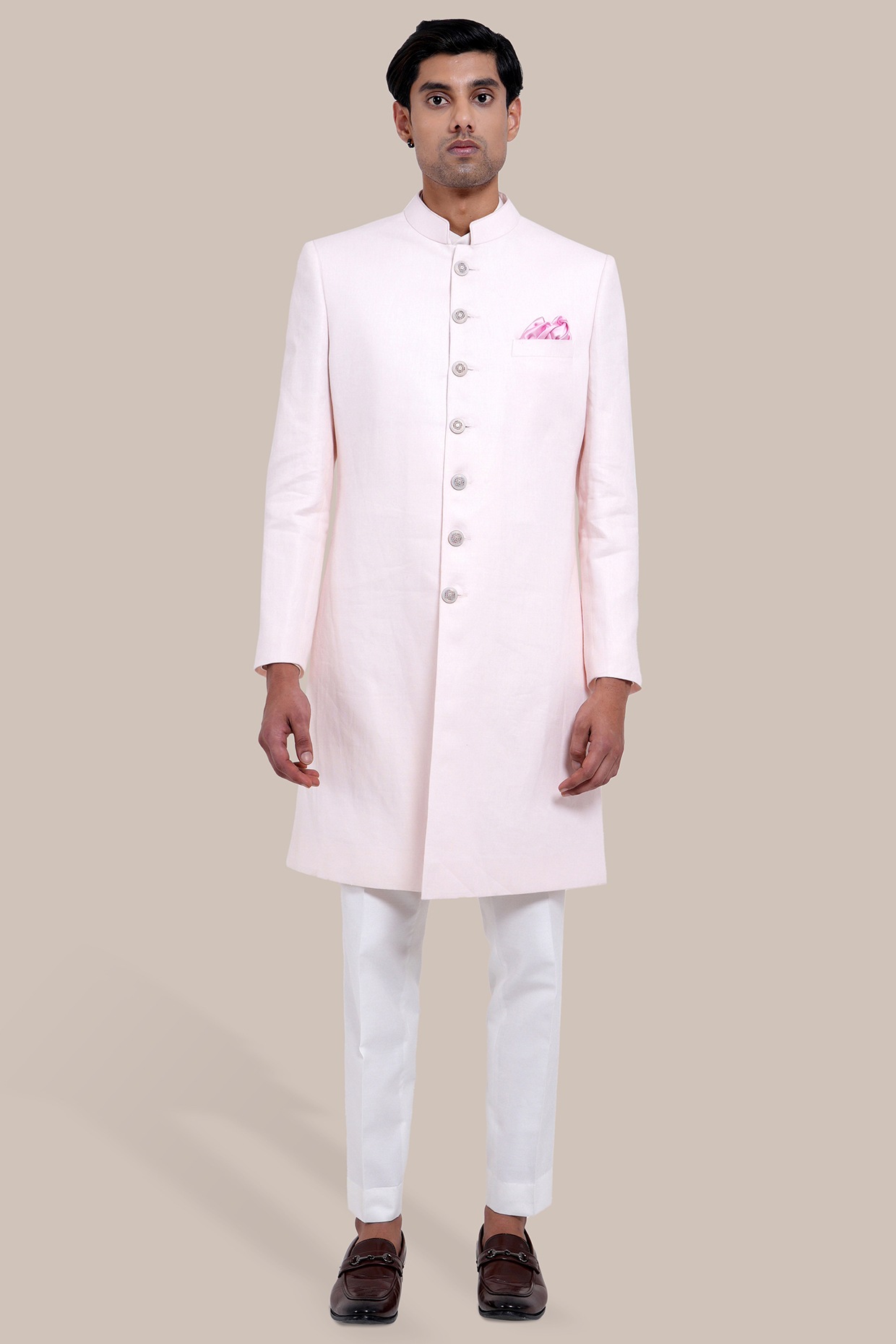 Light Pink Pure Linen Indowestern Set by BRAHAAN at Pernia's Pop Up ...