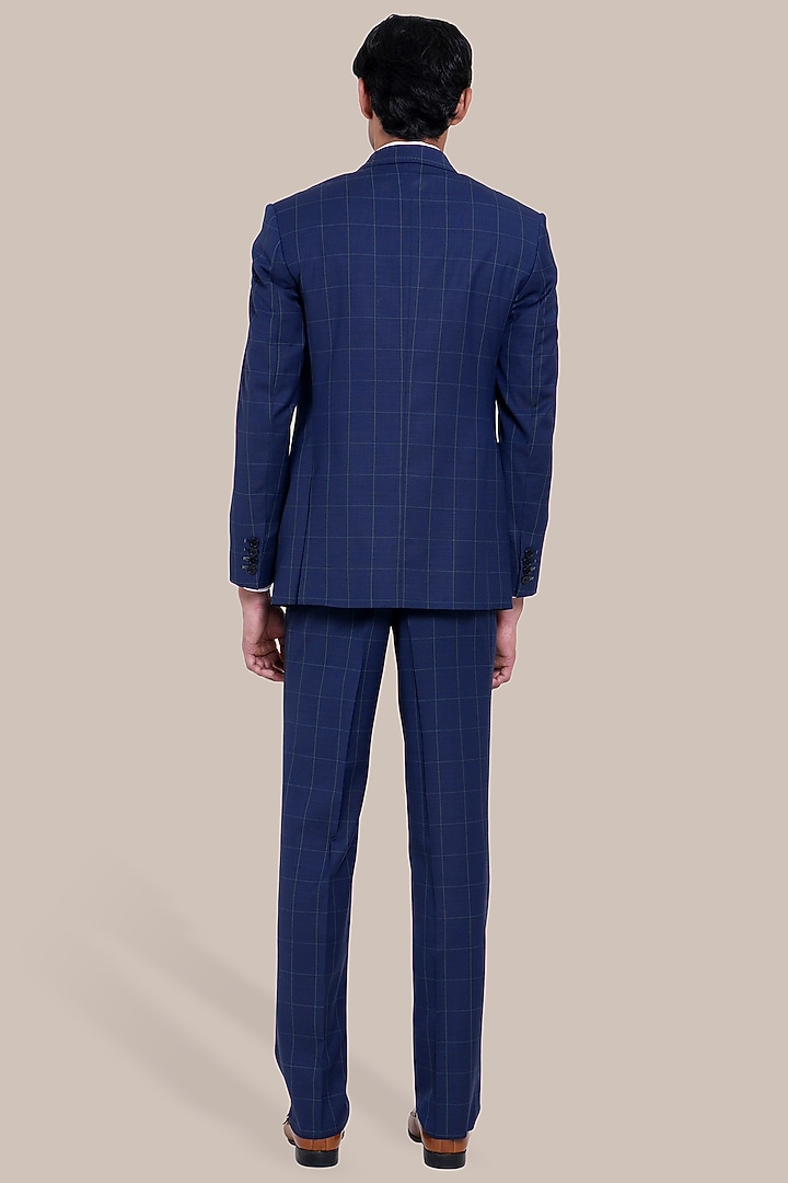 Navy Blue Poly Wool Checkered Tuxedo Set Design by BRAHAAN at Pernia's ...