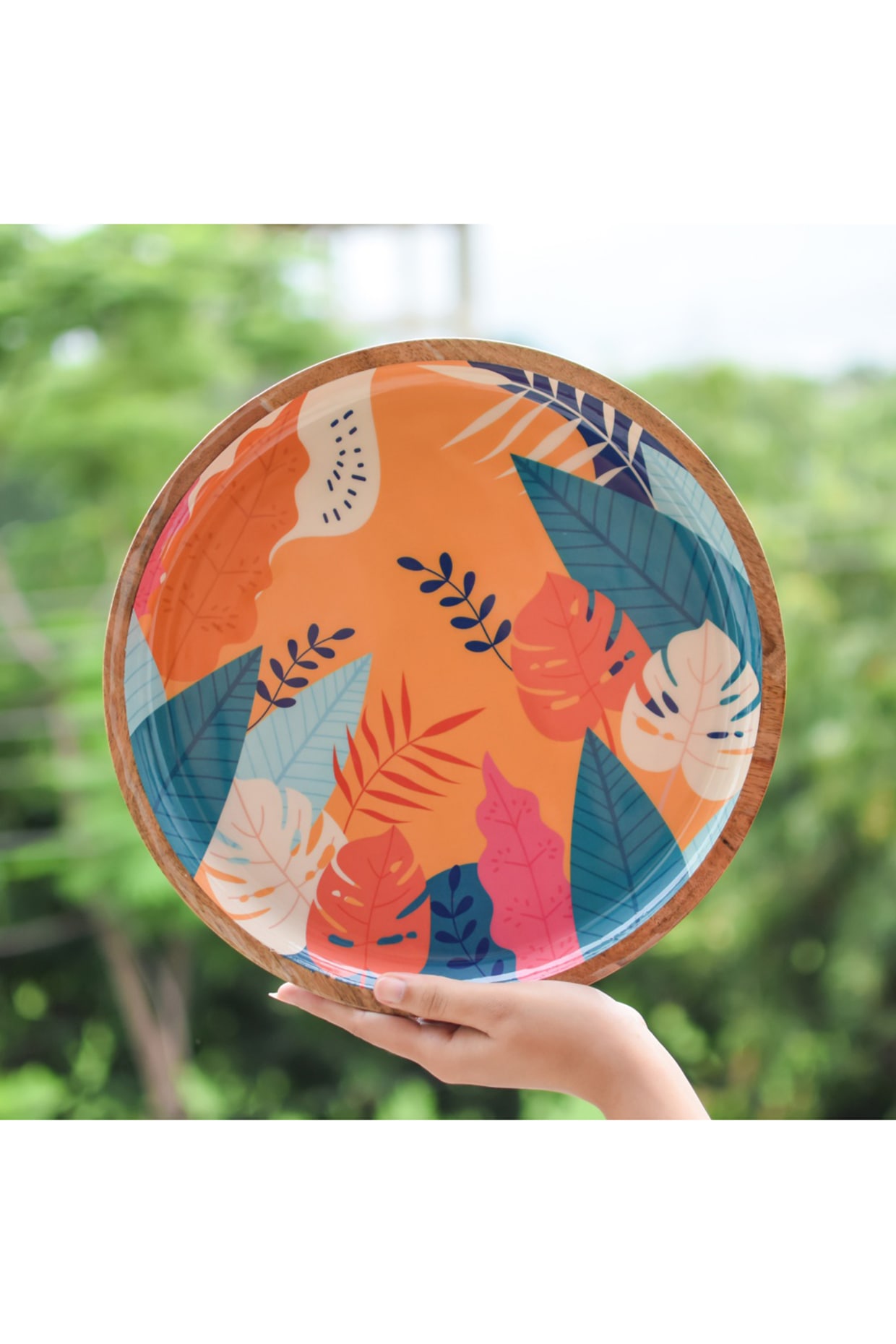 Multi-Colored Wooden Tropical Round Serving Platter by Brick Brown at ...