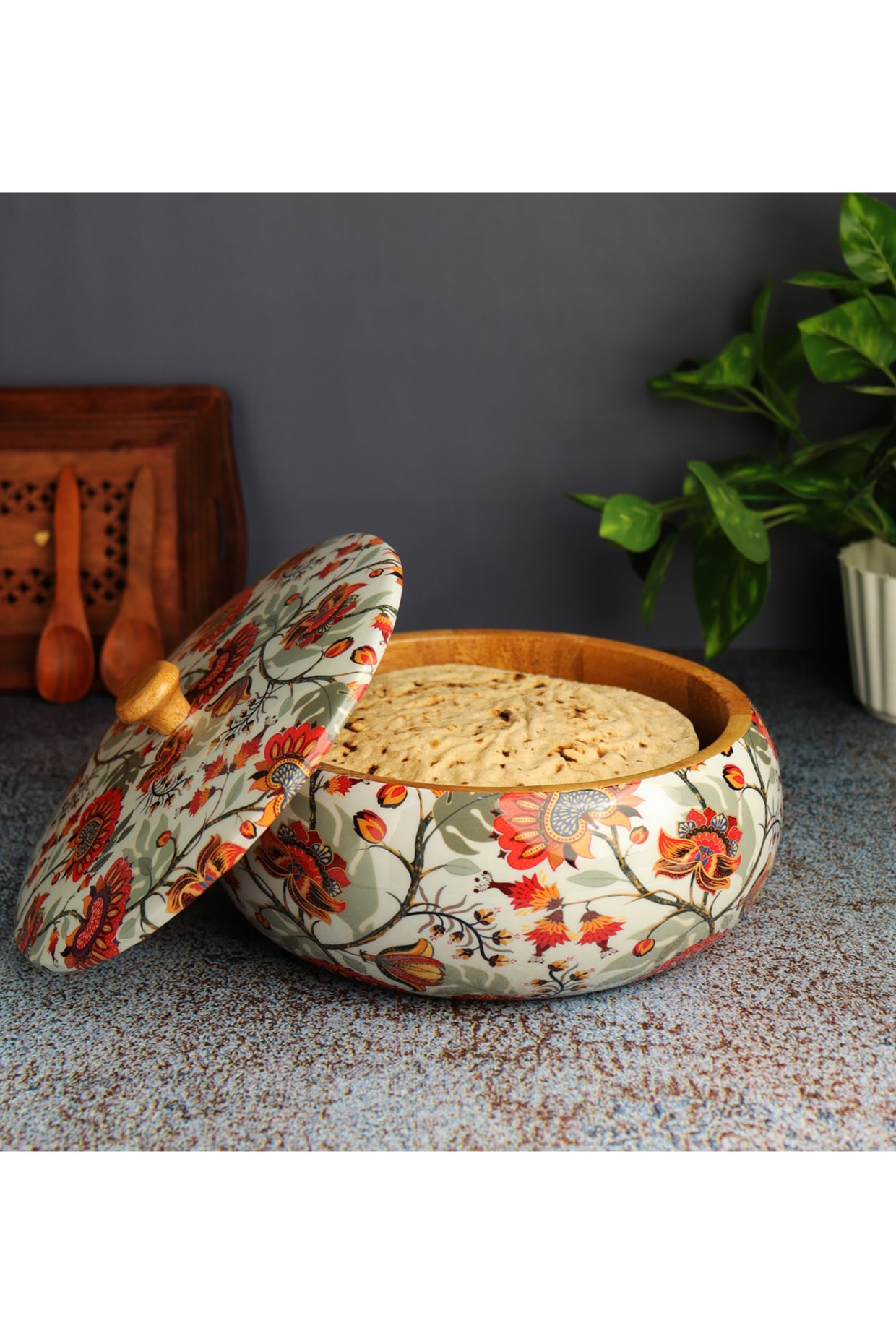 Multi-Colored Solid Wood Marigold Roti Box by Brick Brown at Pernia's ...
