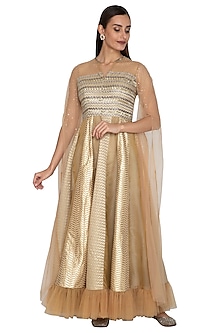 Beige Kalidar Gown With Flowy Net Sleeves Design by Breathe By ...