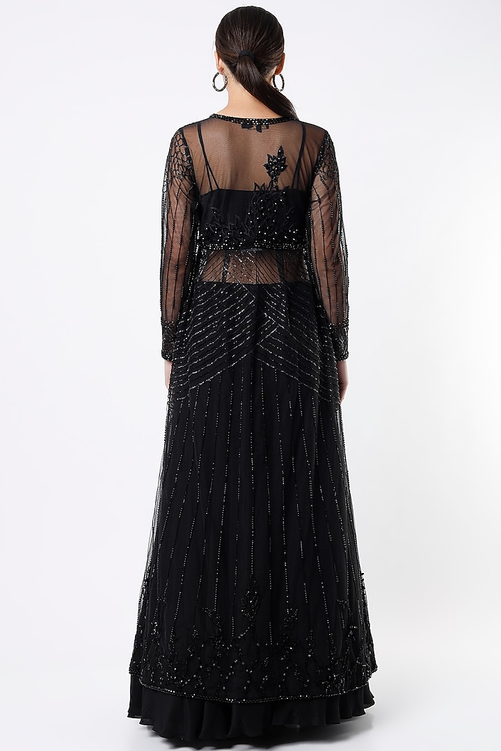 Black Crepe & Net Jacket Lehenga Set Design by Babita Malkani at Pernia ...