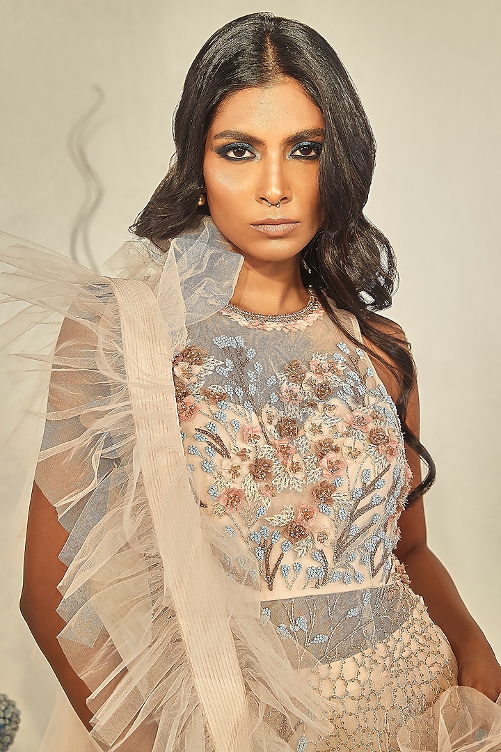 Rose Ivory Tulle Wedding Lehenga Set by Babita Malkani at Pernia's Pop ...