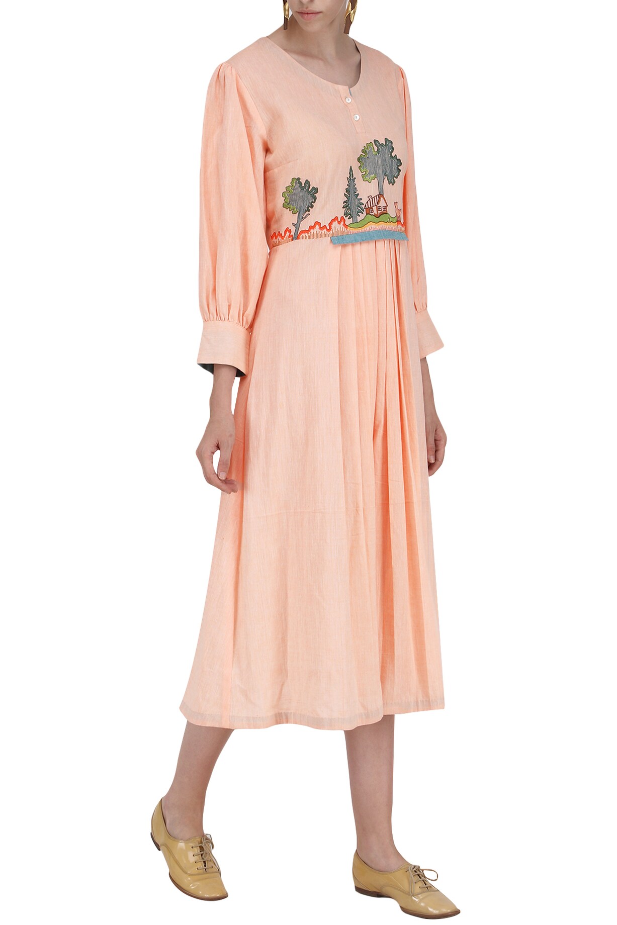 Peach and blue thread work dress available only at Pernia's Pop Up Shop ...