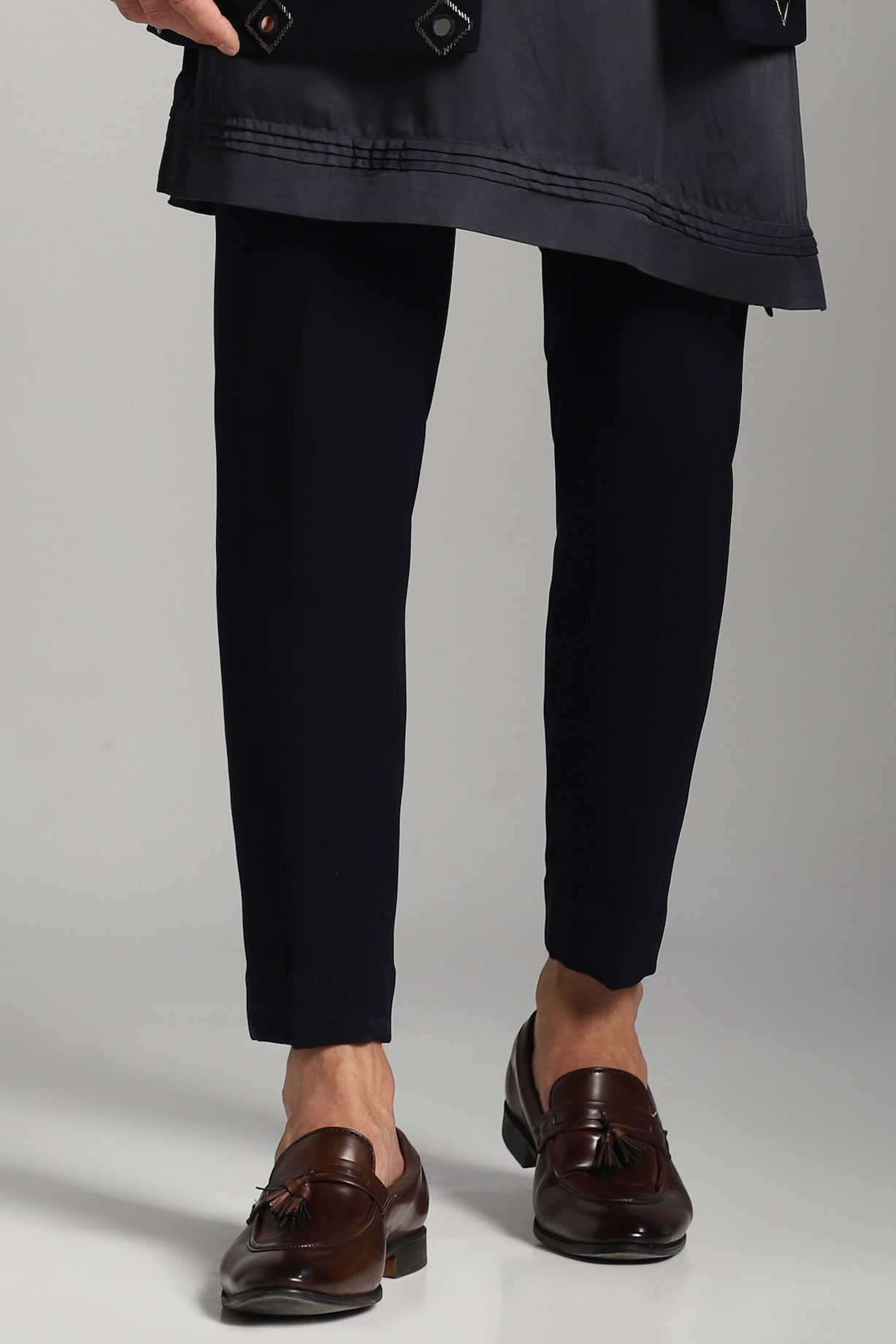 Navy Blue Cotton Modal & Poly Fibre Embroidered Indo-Western Set by Bhavya Bhasin at Pernia's ...