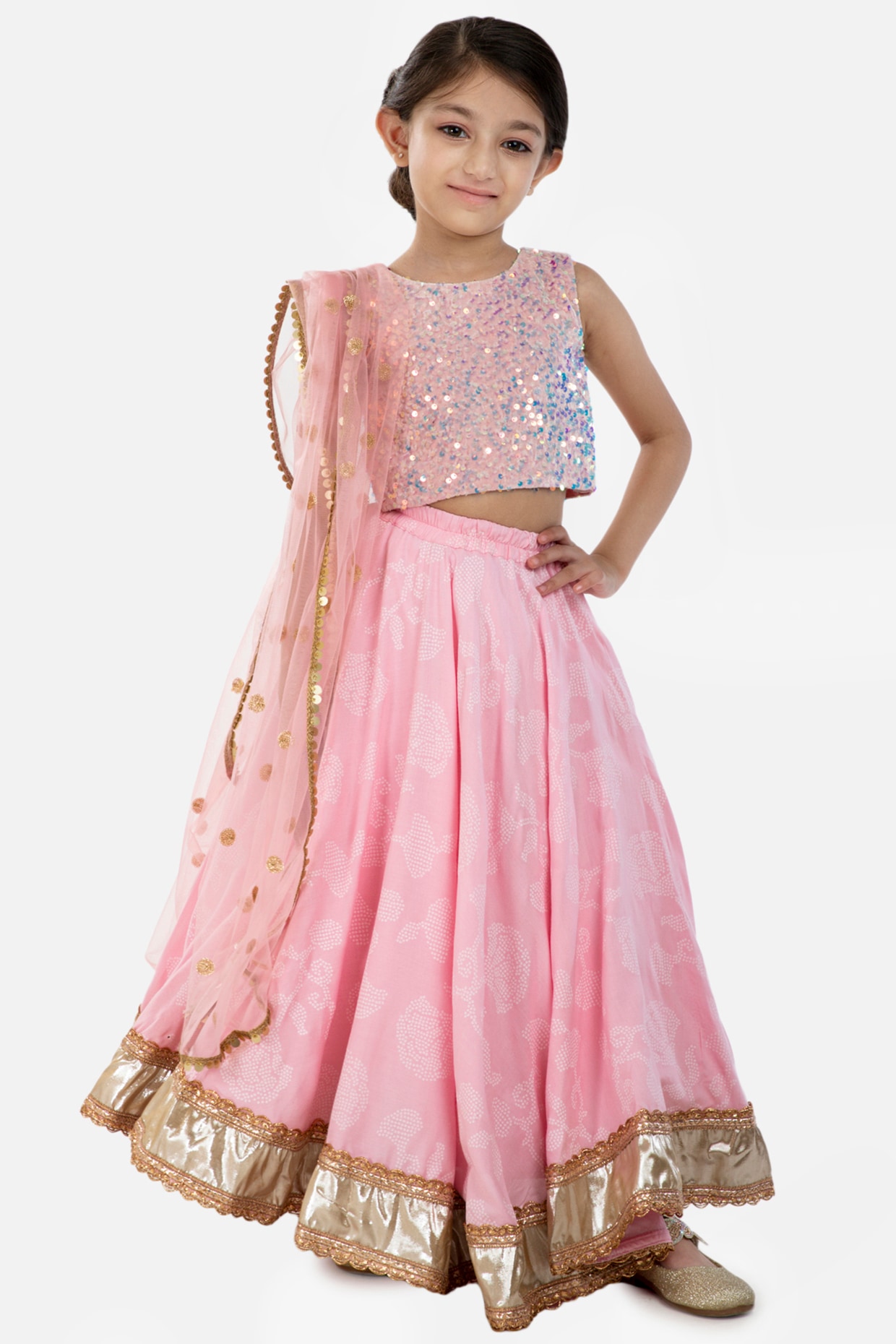 Baby Pink Printed Lehenga Set For Girls by BYB PREMIUM at Pernia's Pop ...