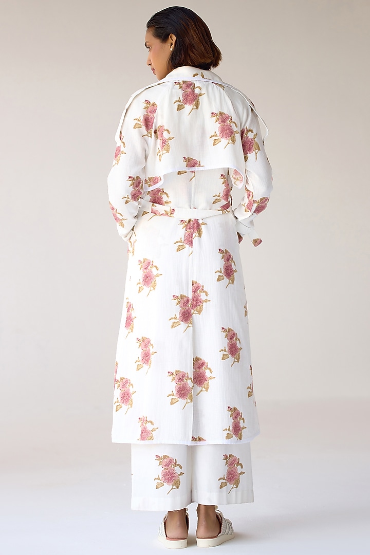 White Cotton Hand Block Printed Jumpsuit With Jacket by Cotton and Clay ...