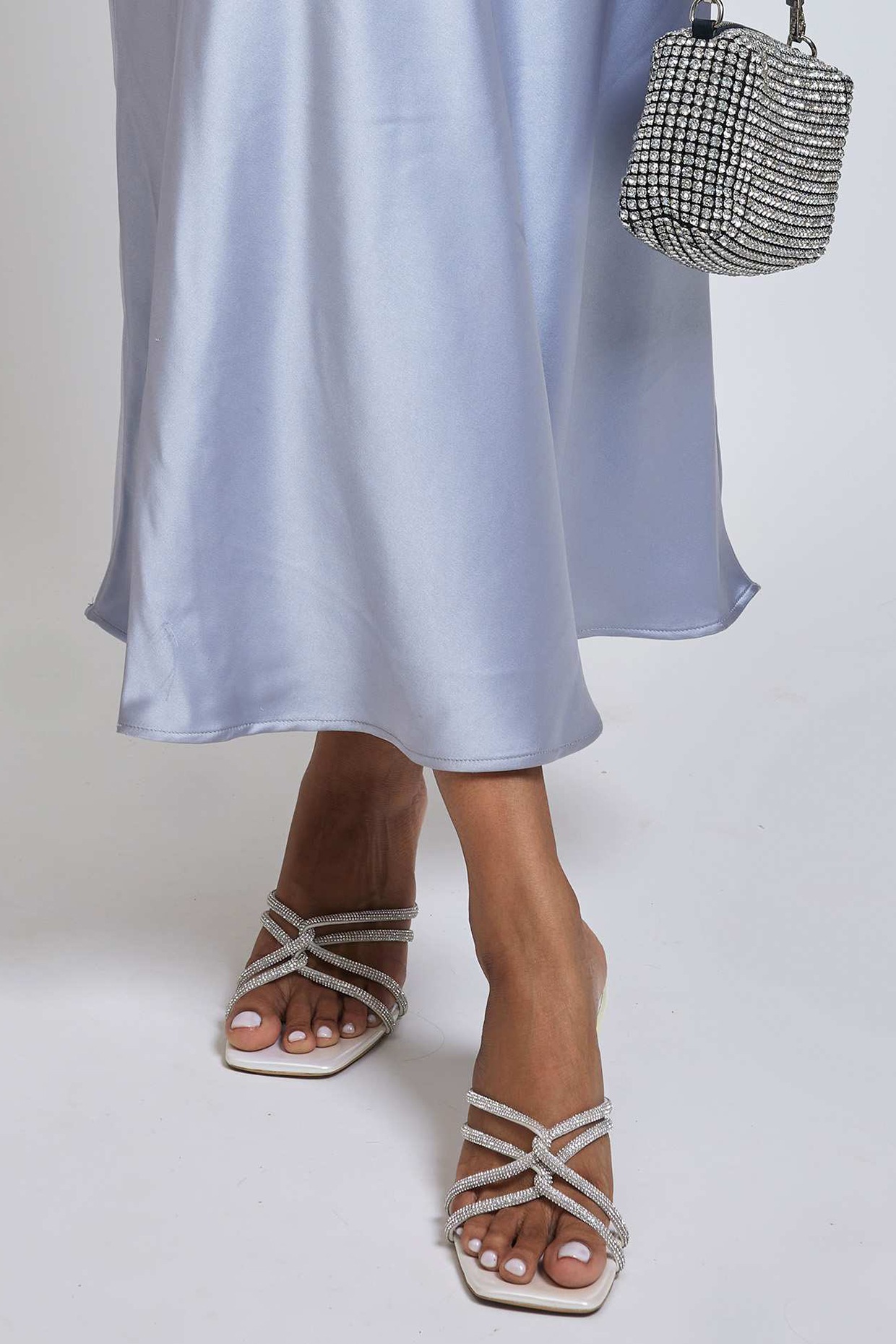 White Vegan Leather Diamond Embellished Heels by CAI at Pernia's Pop Up ...