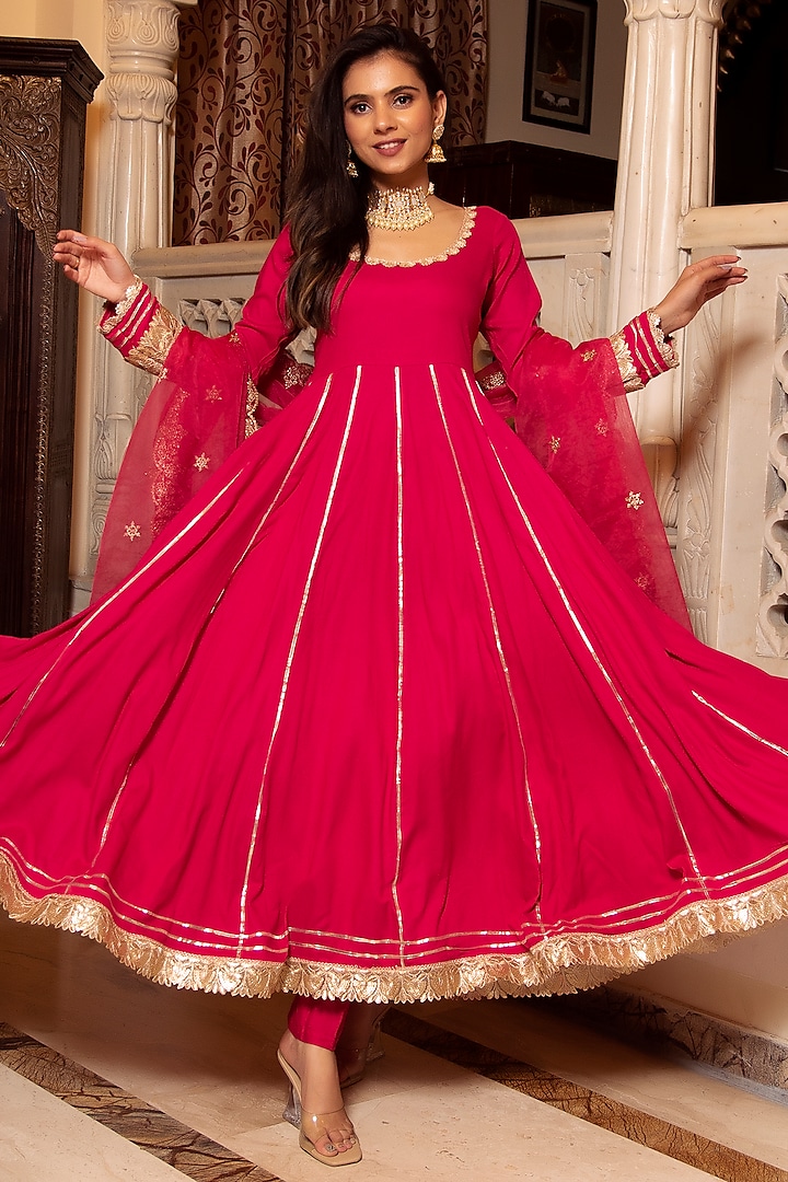 Rani Pink Rayon Embroidered Anarkali Set Design by Calmna at Pernia's ...